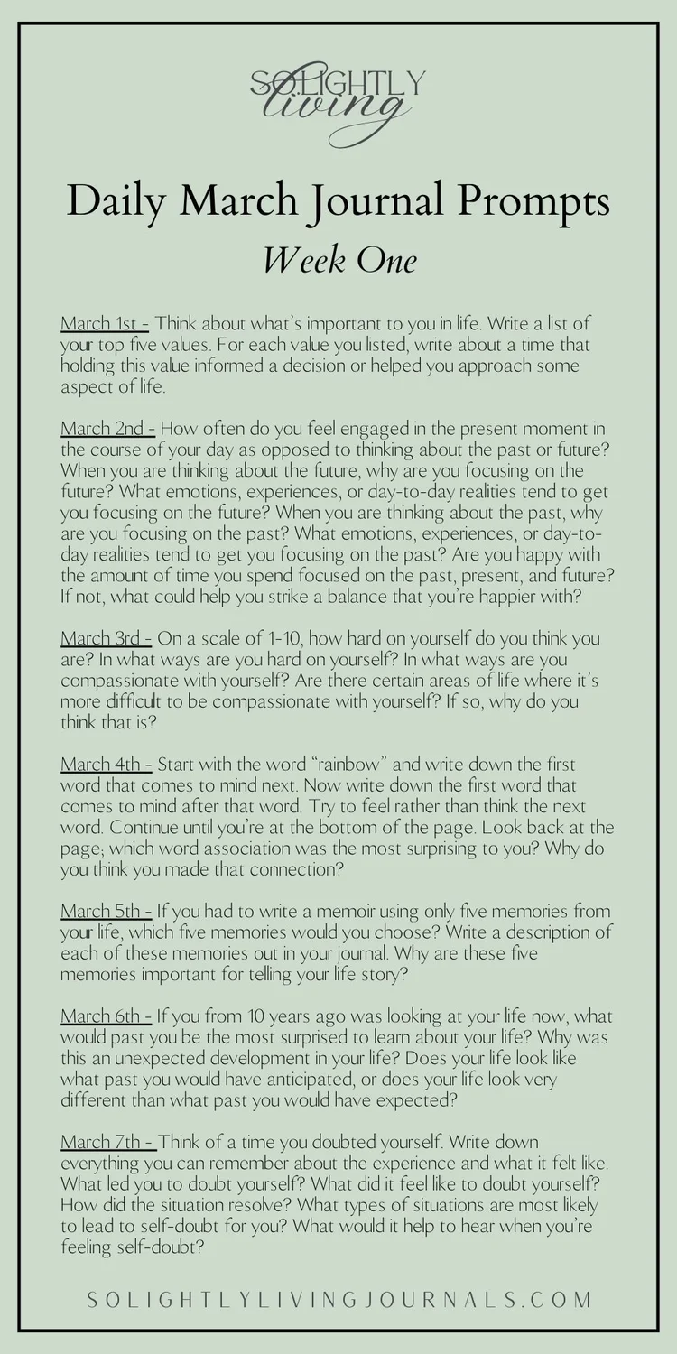 Journal Prompts for March | Daily Journal Prompts