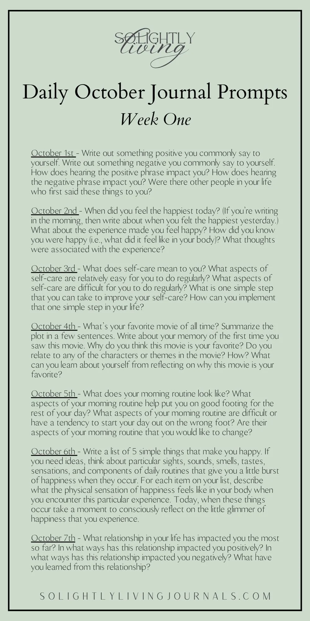 Journal Prompts For October | Daily Journal Prompts