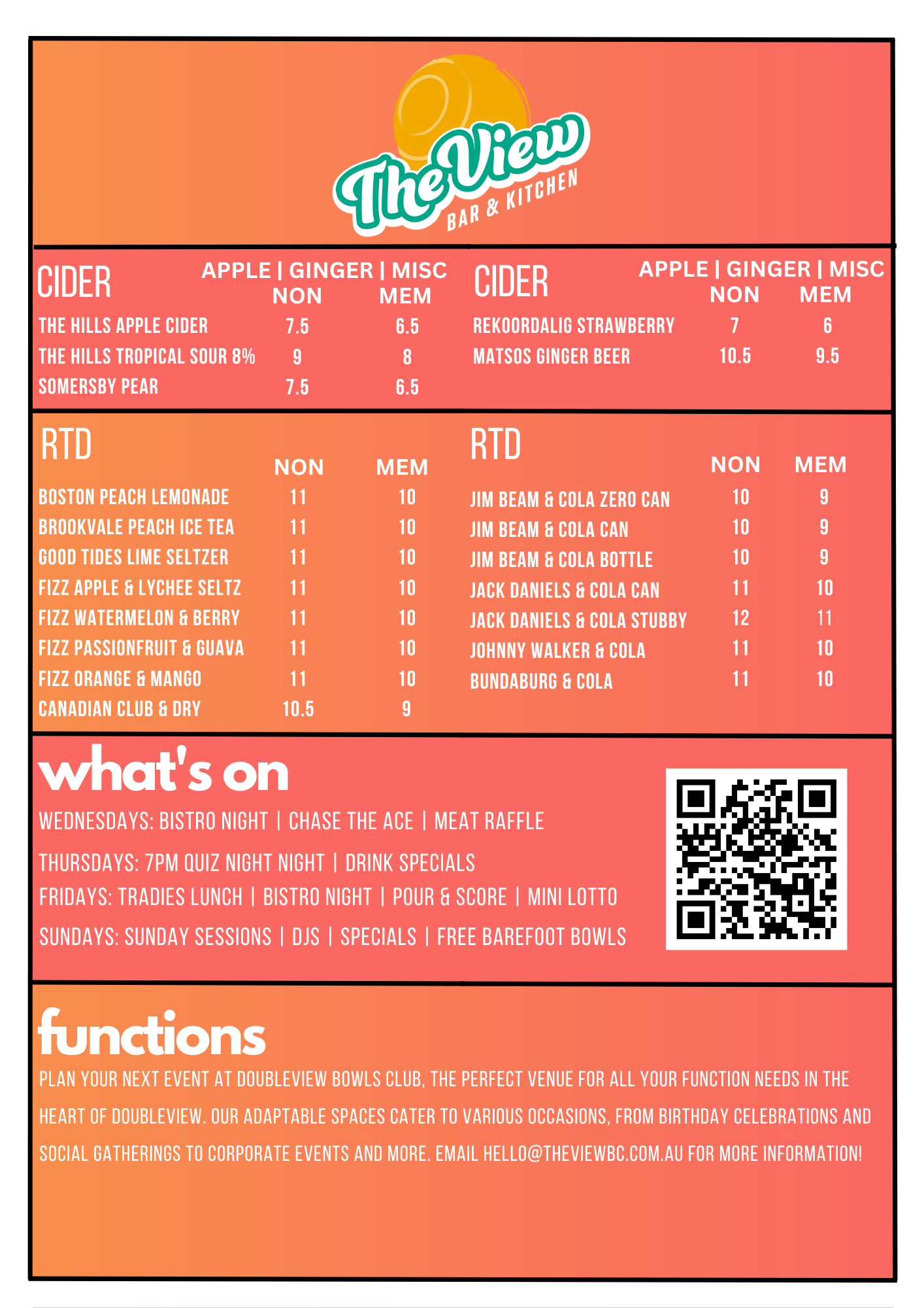 Functions Kit — Doubleview Bowling Club