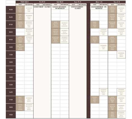 Timetable | Barre Nation