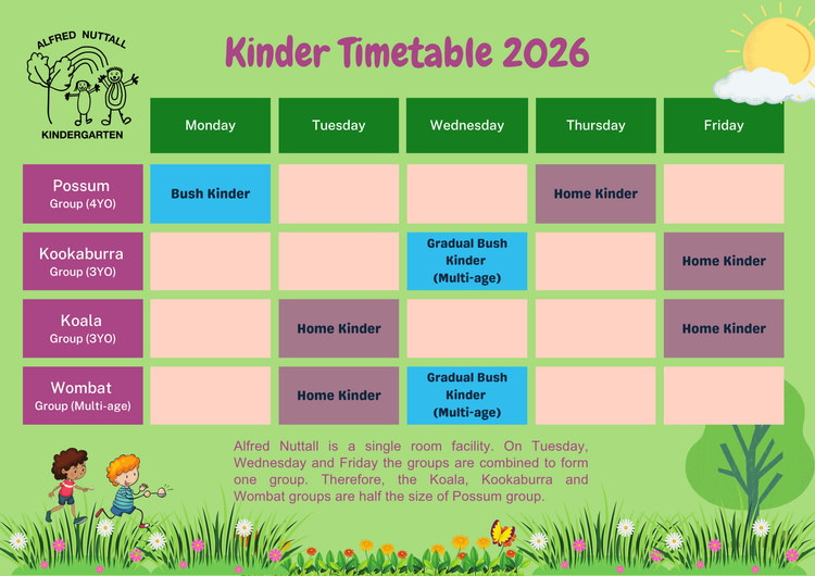 Timetable & Groups — Alfred Nuttall Memorial Kindergarten