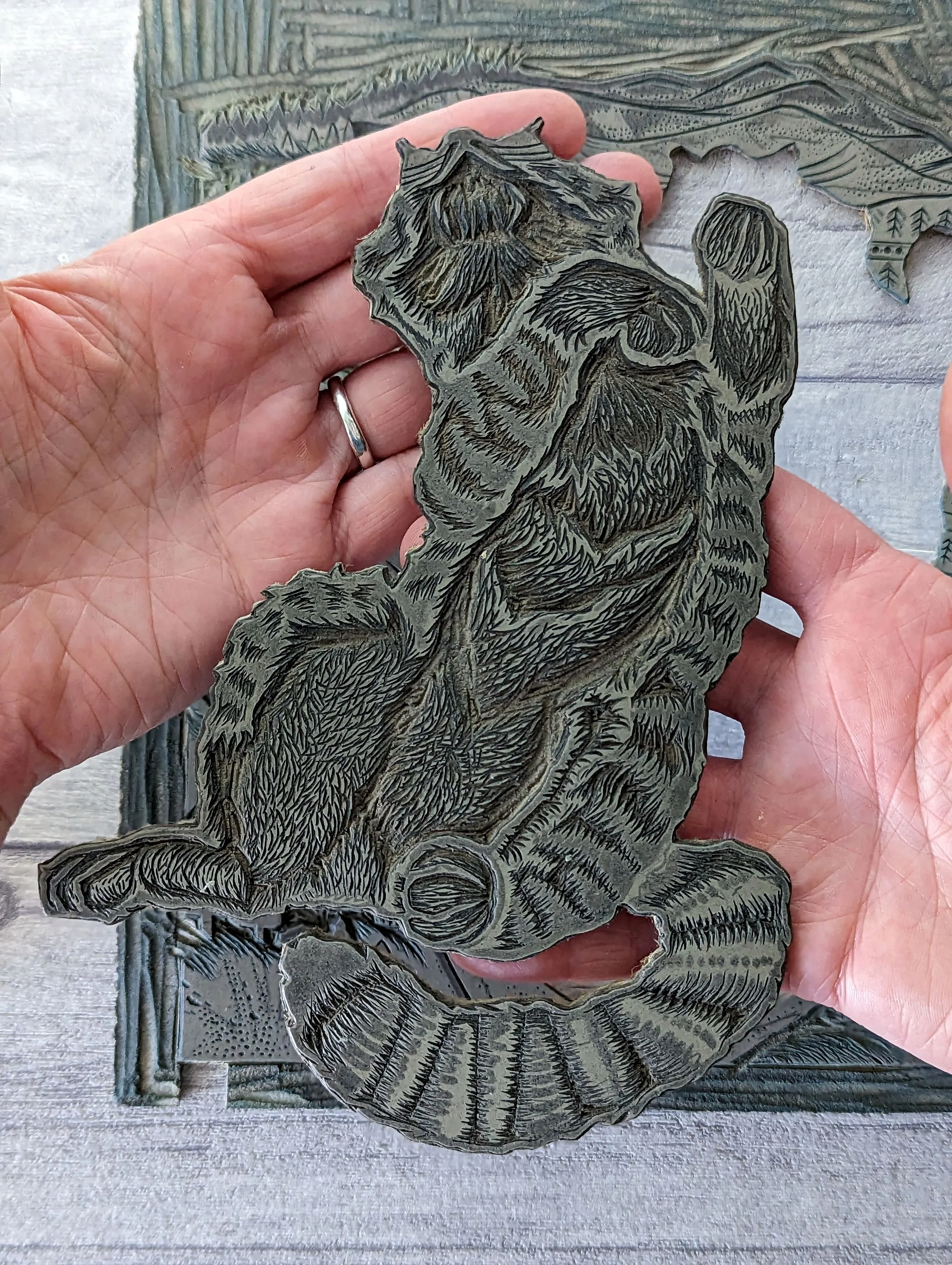 'The Beast that Sleeps in the Valley' Linocut — Frankie Brown