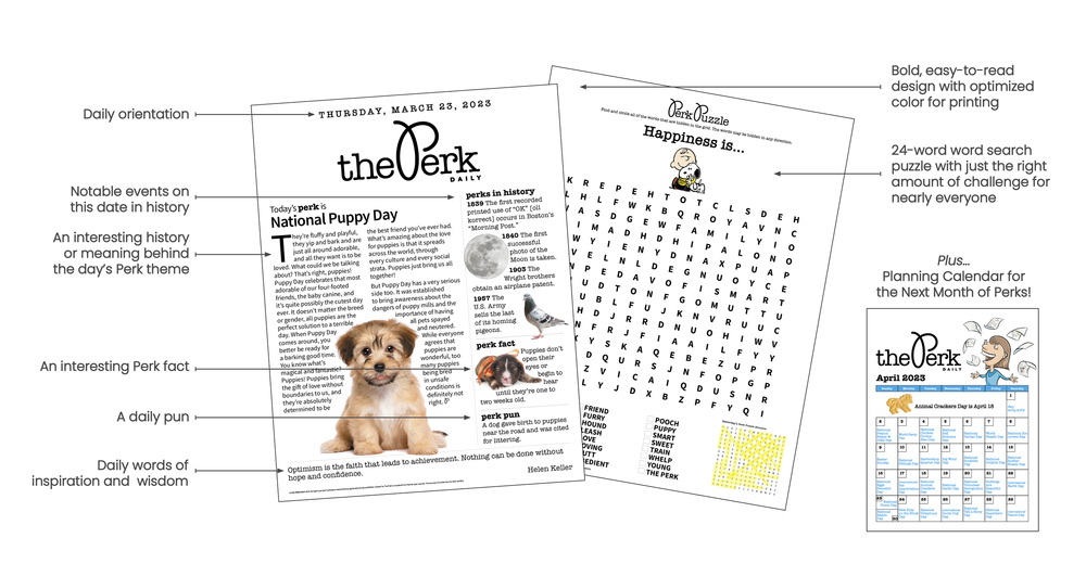 The Perk Daily | Daily Activity Sheets for Senior Living Communities
