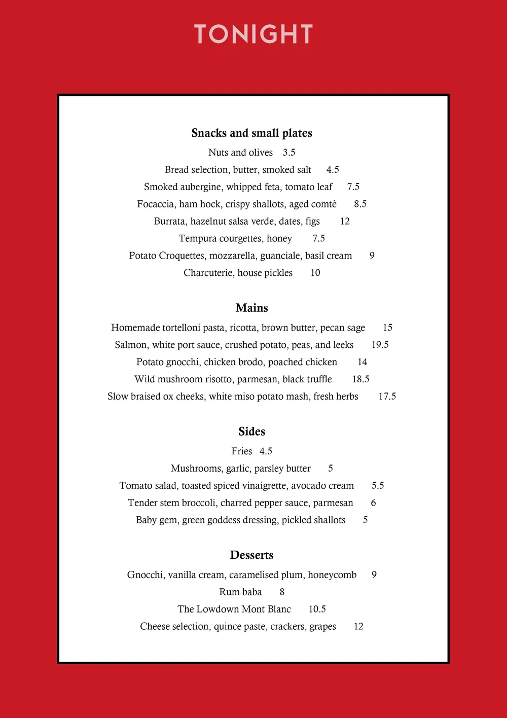 MENU — the lowdown