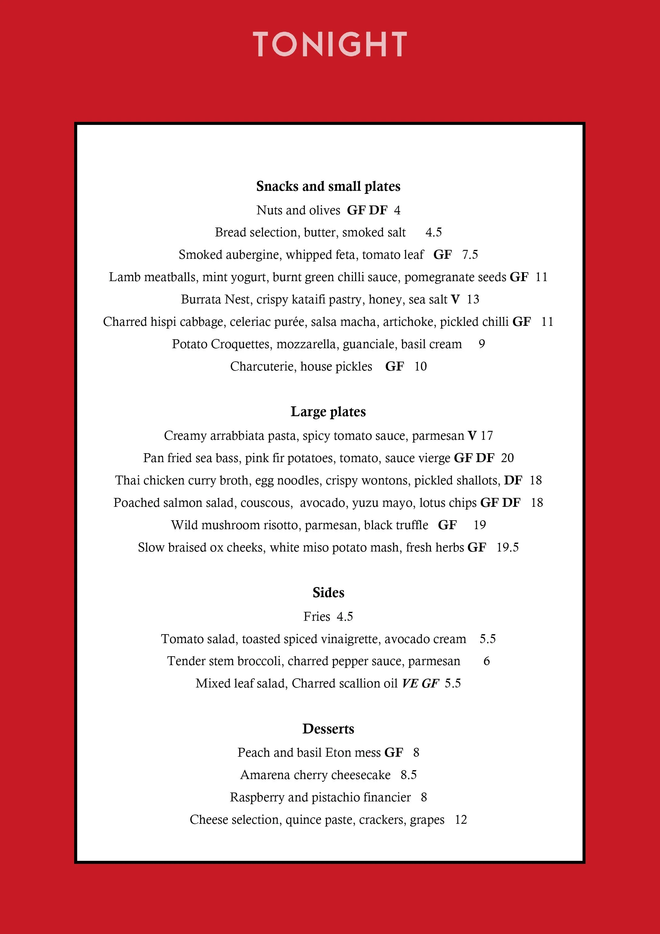 MENU — the lowdown