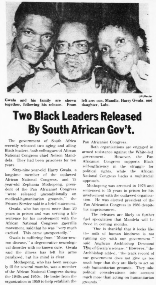 The Criterion in Time: Two Black Leaders Released By South African Gov ...