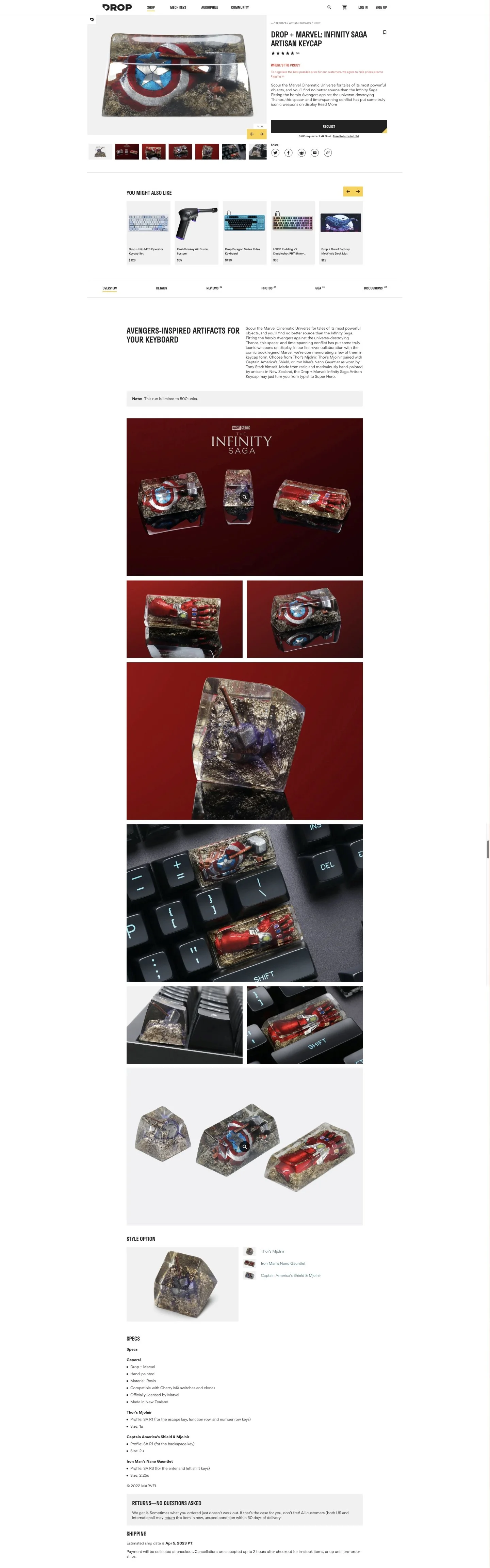 Drop + Marvel: Infinity Saga Artisan Keycap — Kenton Freemuth