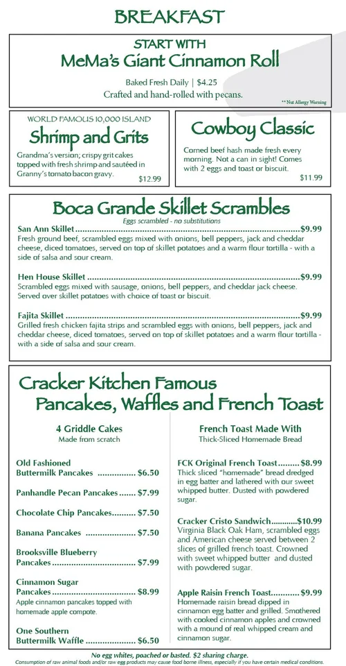 All Menus — FLORIDA CRACKER - The Original Floridian