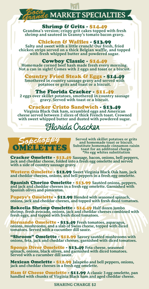 All Menus — FLORIDA CRACKER - The Original Floridian