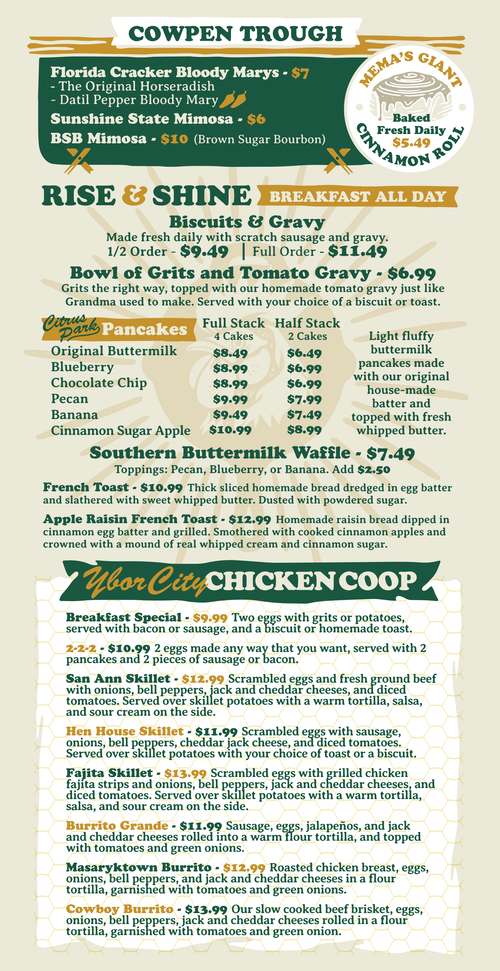 All Menus — FLORIDA CRACKER - The Original Floridian