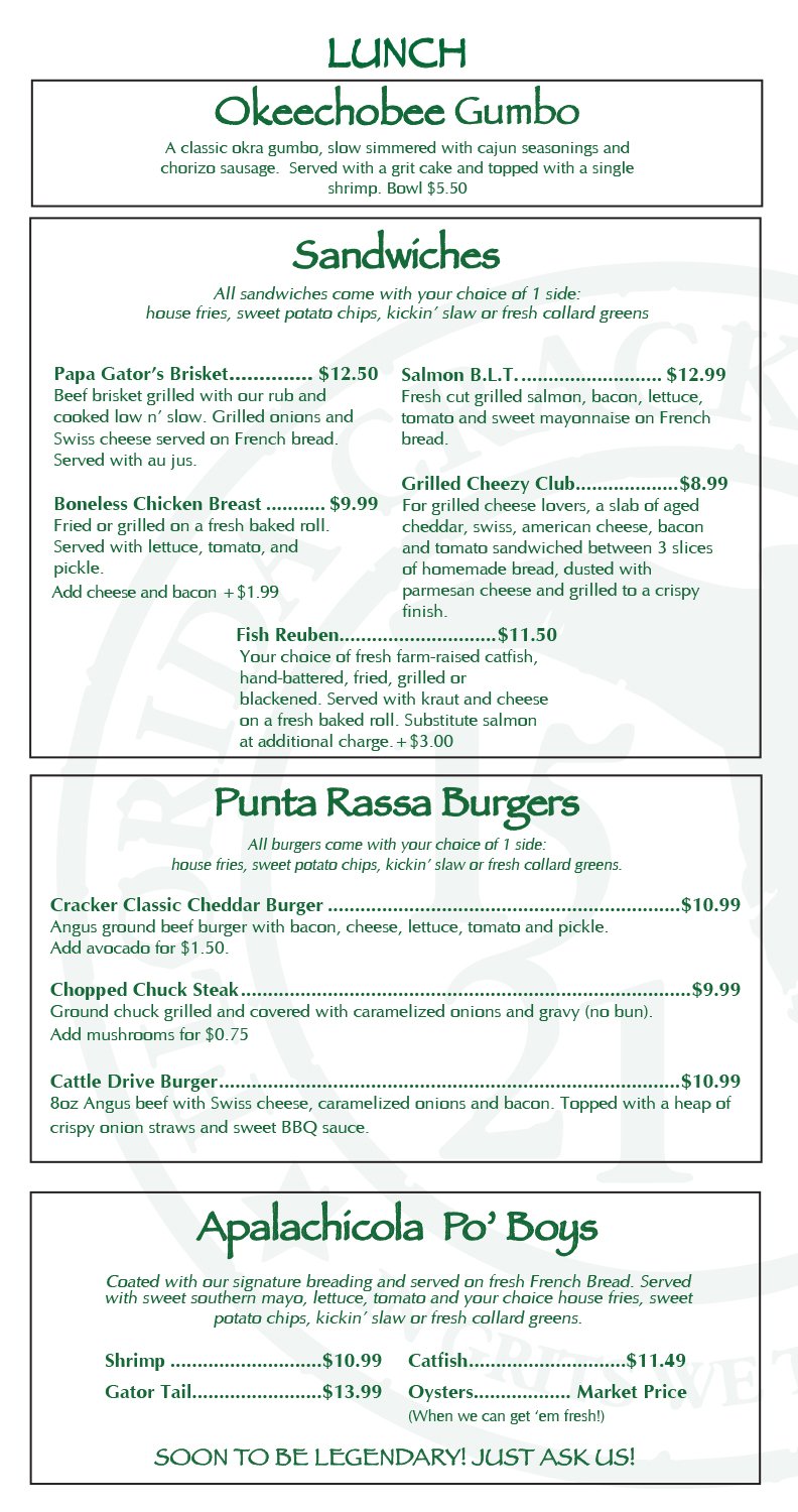 All Menus — FLORIDA CRACKER - The Original Floridian