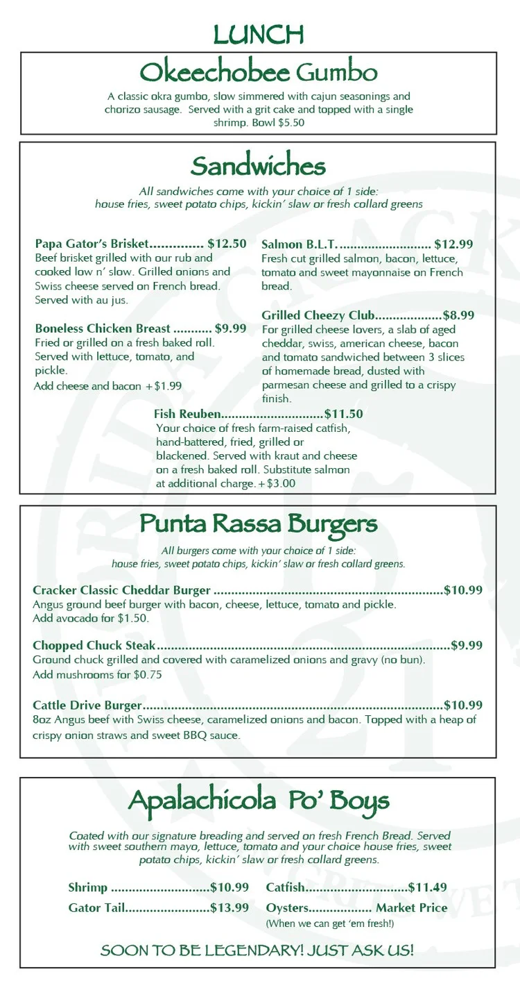 All Menus — FLORIDA CRACKER - The Original Floridian