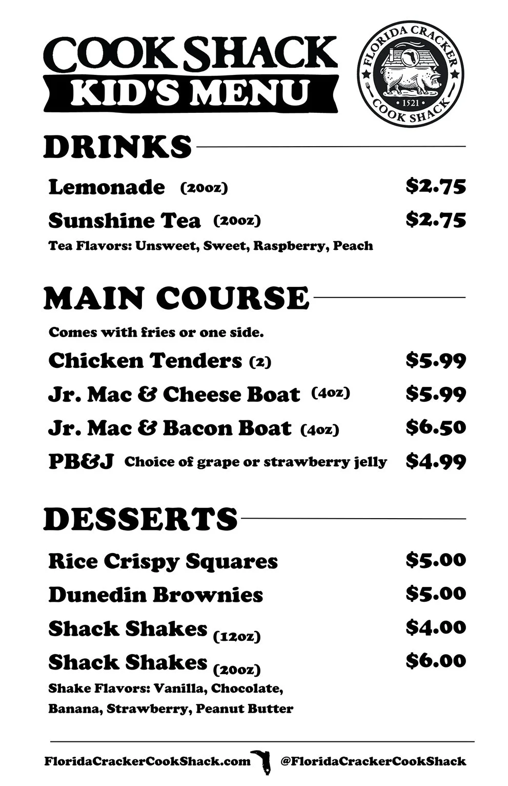 All Menus — FLORIDA CRACKER - The Original Floridian