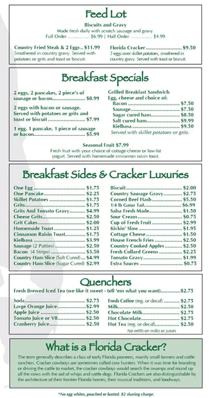 All Menus — FLORIDA CRACKER - The Original Floridian