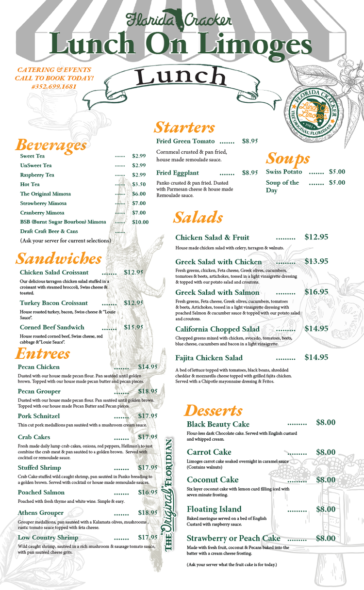 Florida Cracker Lunch On Limoges - Dade City, FL — FLORIDA CRACKER ...