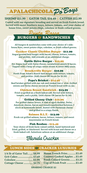 All Menus — FLORIDA CRACKER - The Original Floridian