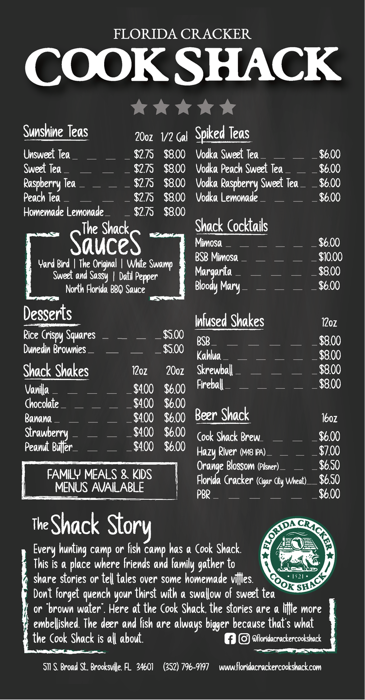 All Menus — FLORIDA CRACKER - The Original Floridian