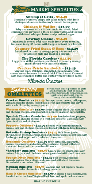 All Menus — FLORIDA CRACKER - The Original Floridian