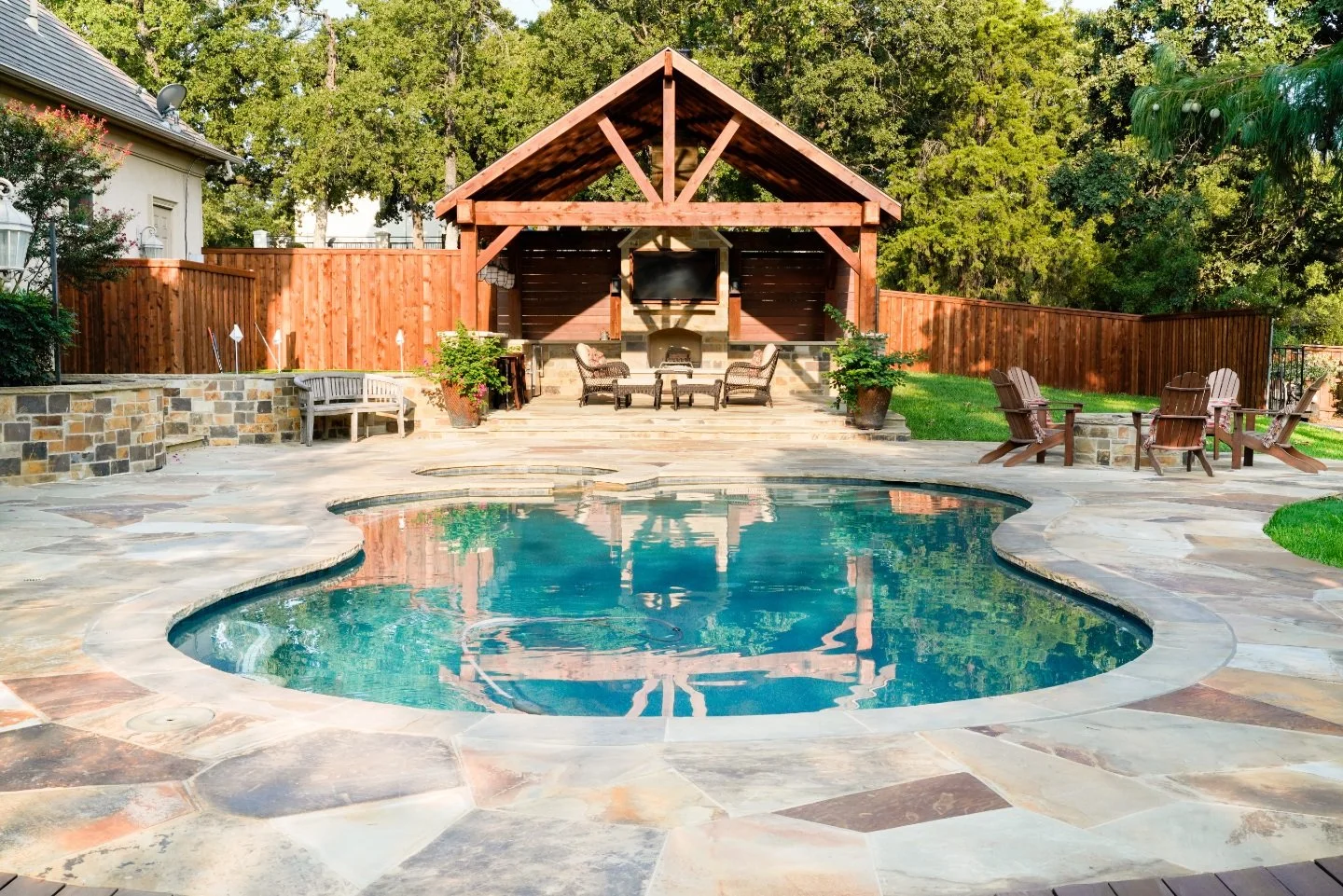 Outdoor Living Space with Patio, Pergola, Fire Pit, Inground Pool in ...