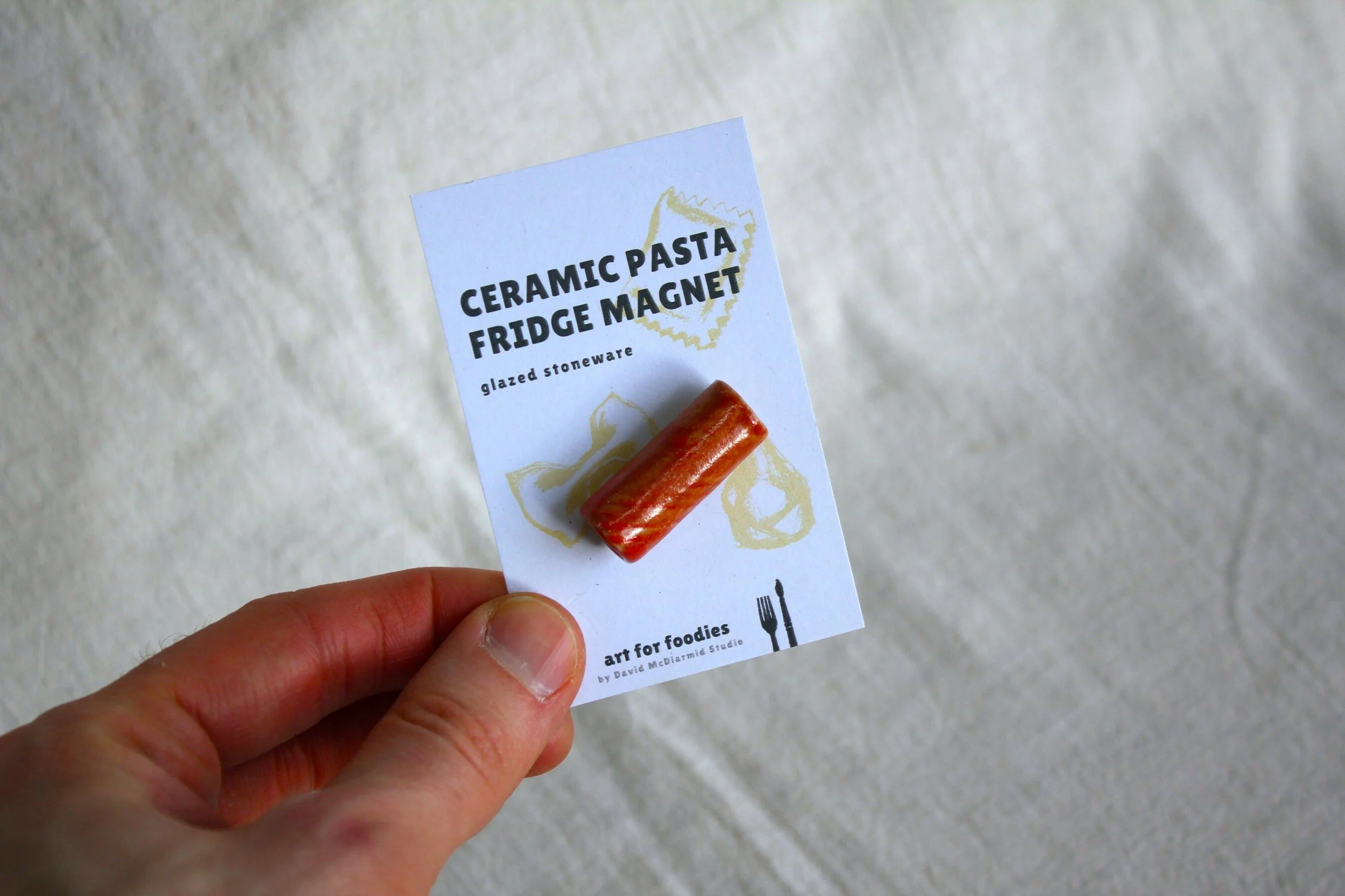 Rigatoni Ceramic Pasta Fridge Magnet in Tomato Sugo Glaze — David ...