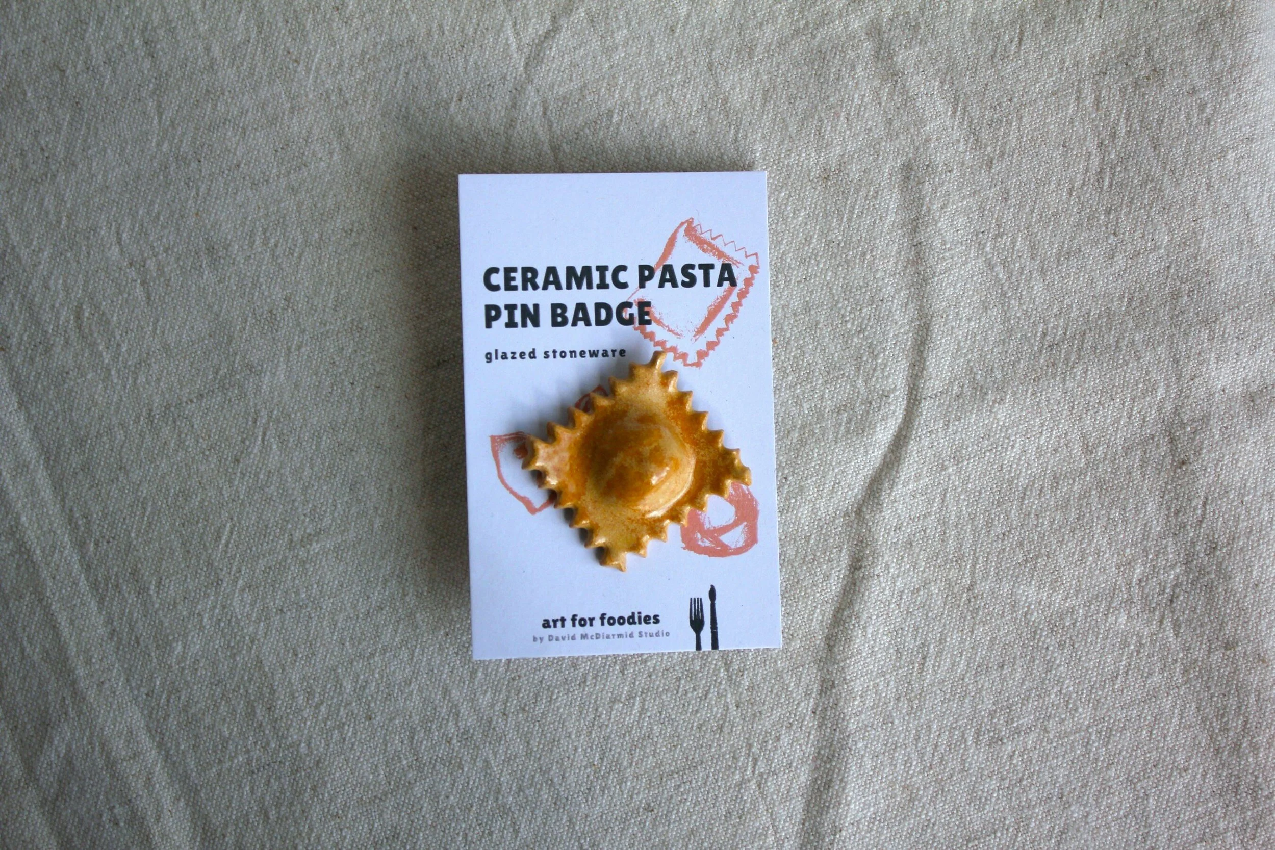 Raviolini Ceramic Pasta Pin Badge in Plain Glaze — David McDiarmid Studio