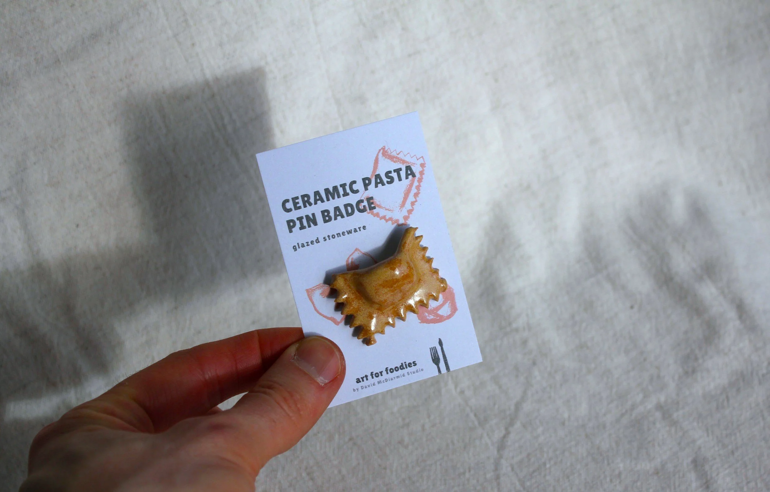 Ravioli Ceramic Pasta Pin Badge in Plain Glaze — David McDiarmid Studio