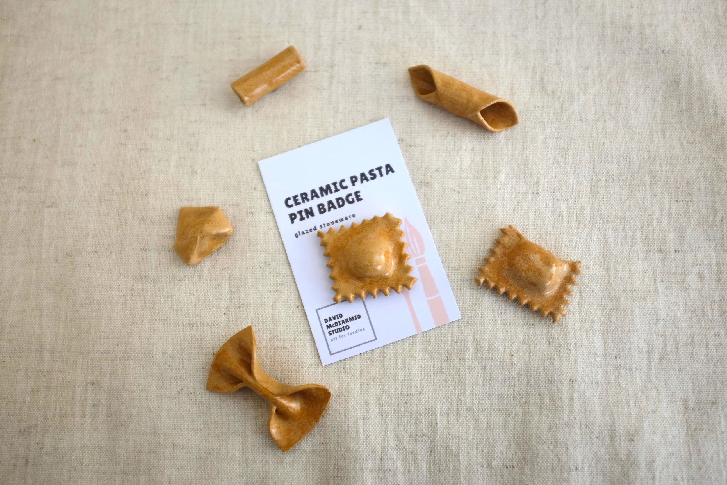 Raviolini Ceramic Pasta Pin Badge in Plain Glaze — David McDiarmid Studio