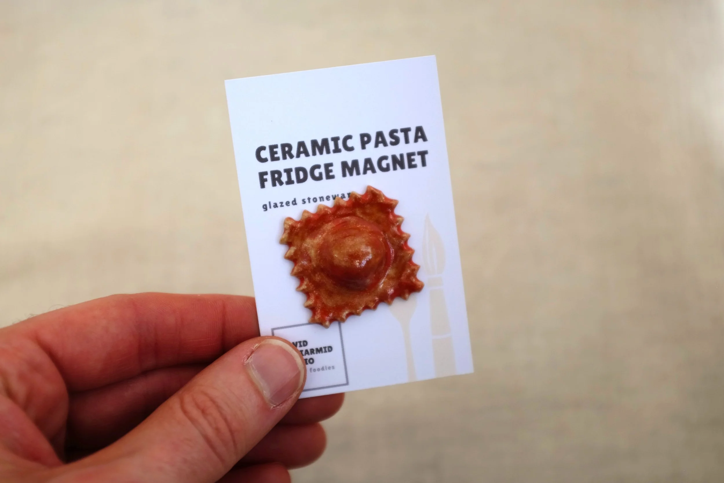 Raviolini Ceramic Pasta Fridge Magnet in Tomato Sugo Glaze — David ...
