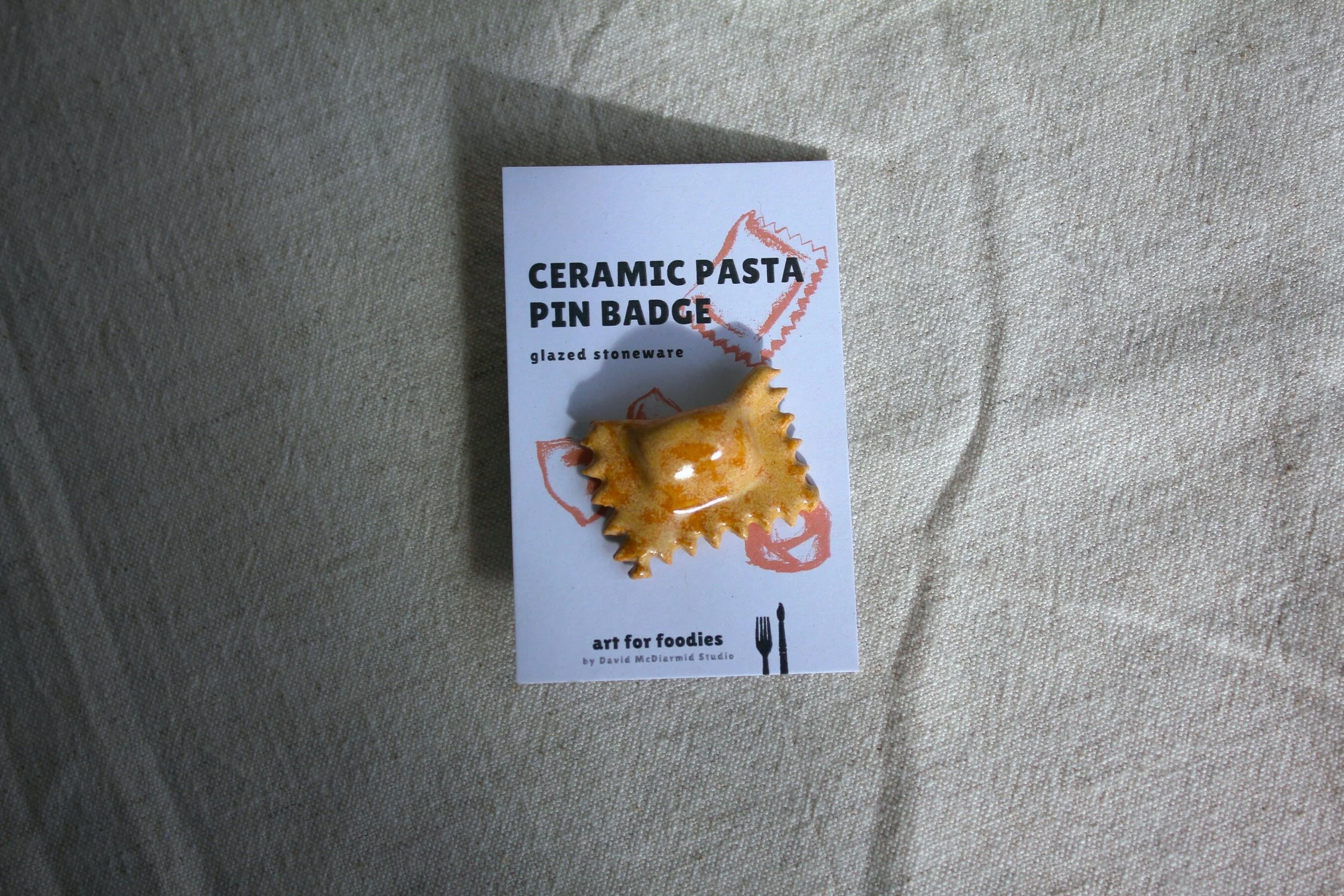 Ravioli Ceramic Pasta Pin Badge in Plain Glaze — David McDiarmid Studio