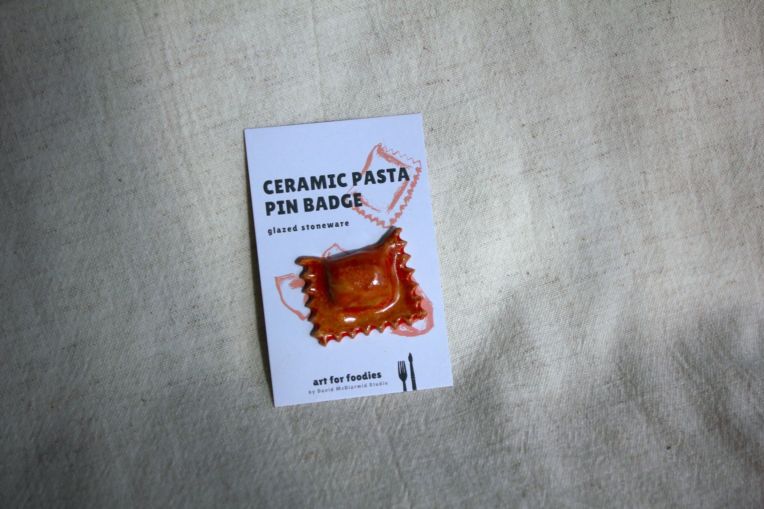 Ravioli Ceramic Pasta Pin Badge in Tomato Sugo Glaze — David McDiarmid ...