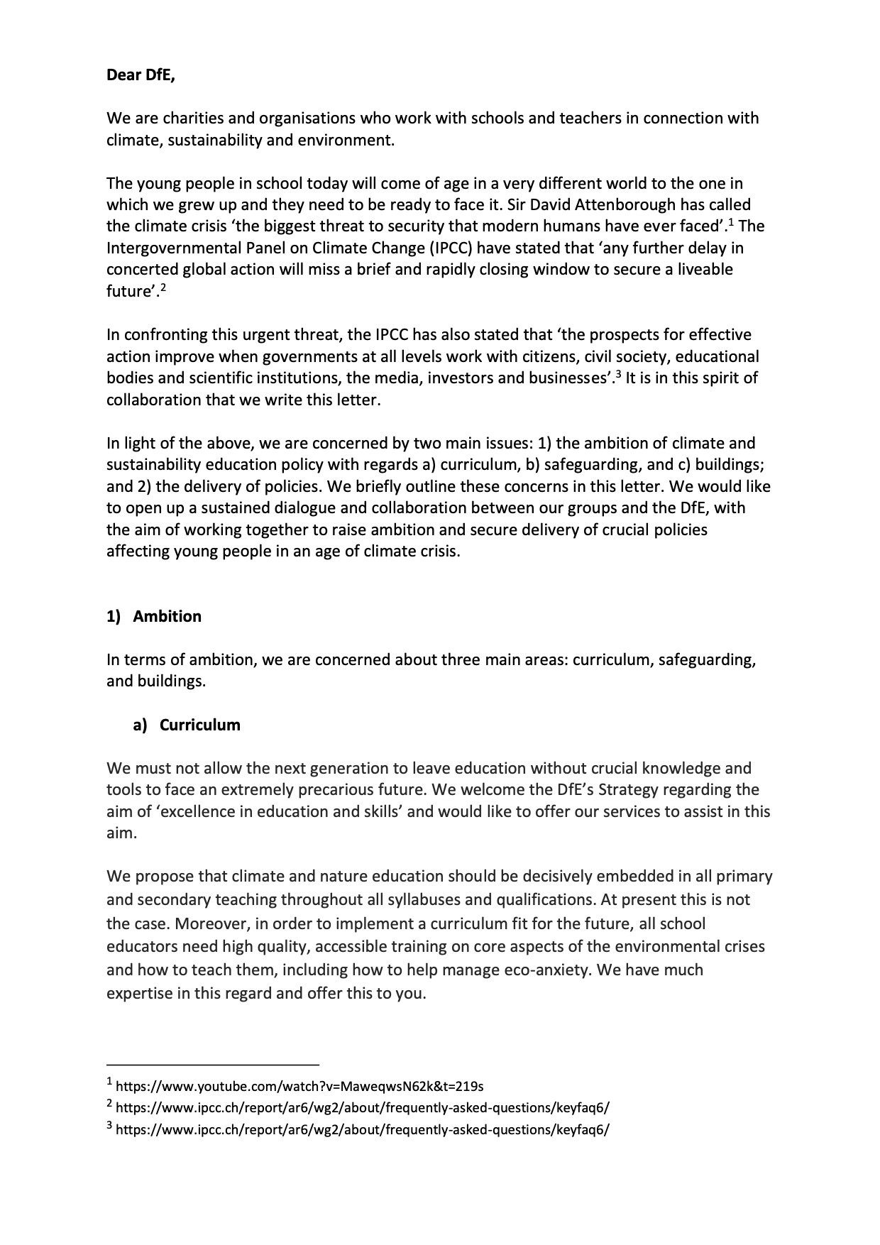 > Open letter to the DfE — Education Climate Coalition