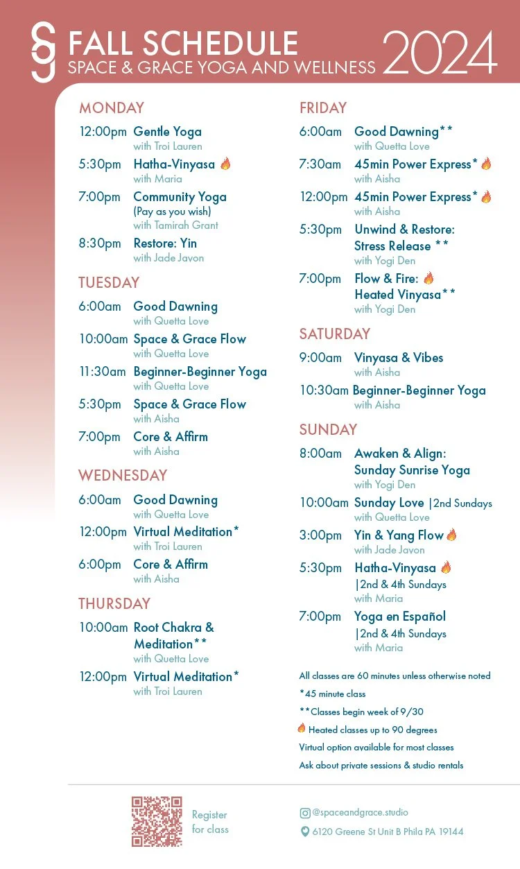 Class Schedule — Space & Grace Yoga and Wellness