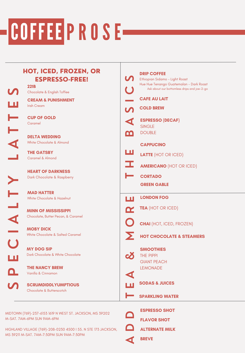 Drinks Menu — Coffee Prose