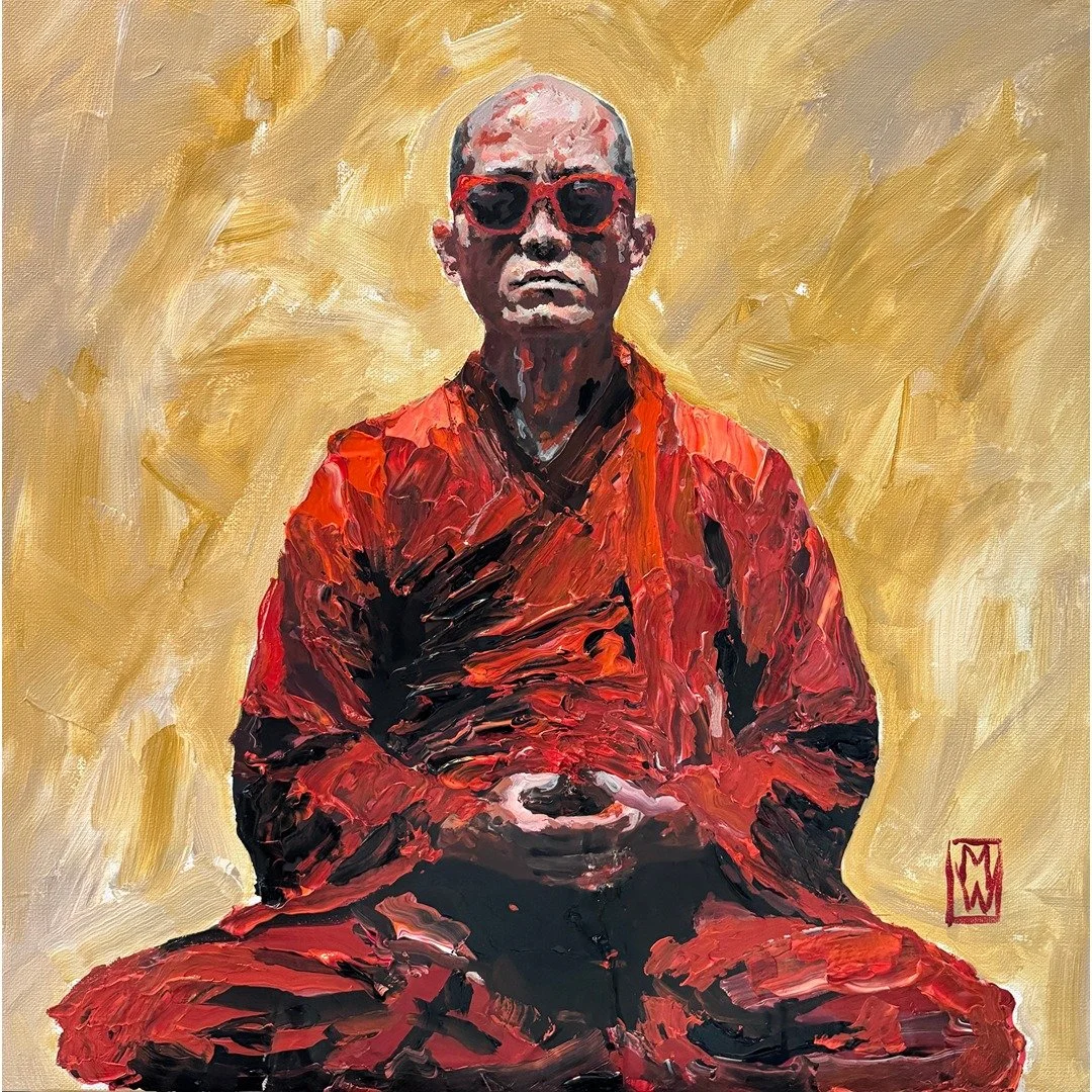 Abstract Psychedelic Buddhist Monk Impasto Lotus Seated Original Hand ...