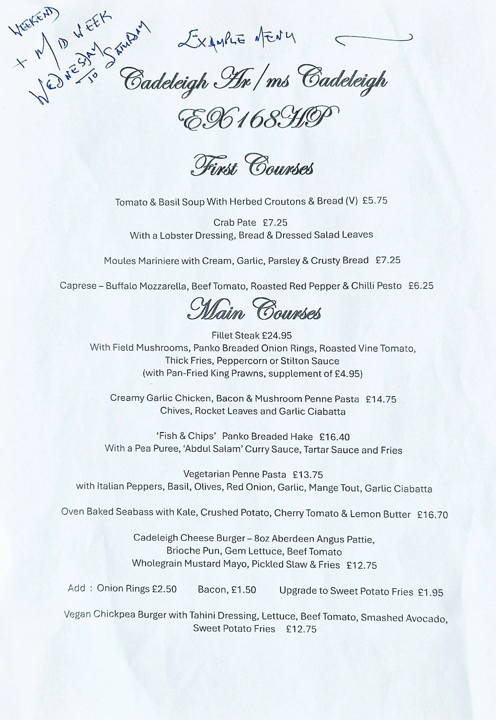 Example Menus — Home