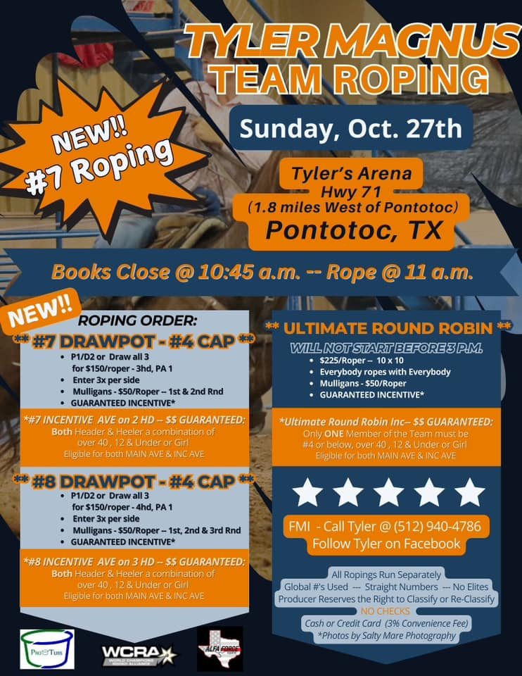 Tyler Magnus Team Roping at Tyler's Arena in Pontotoc, TX on October 27 ...