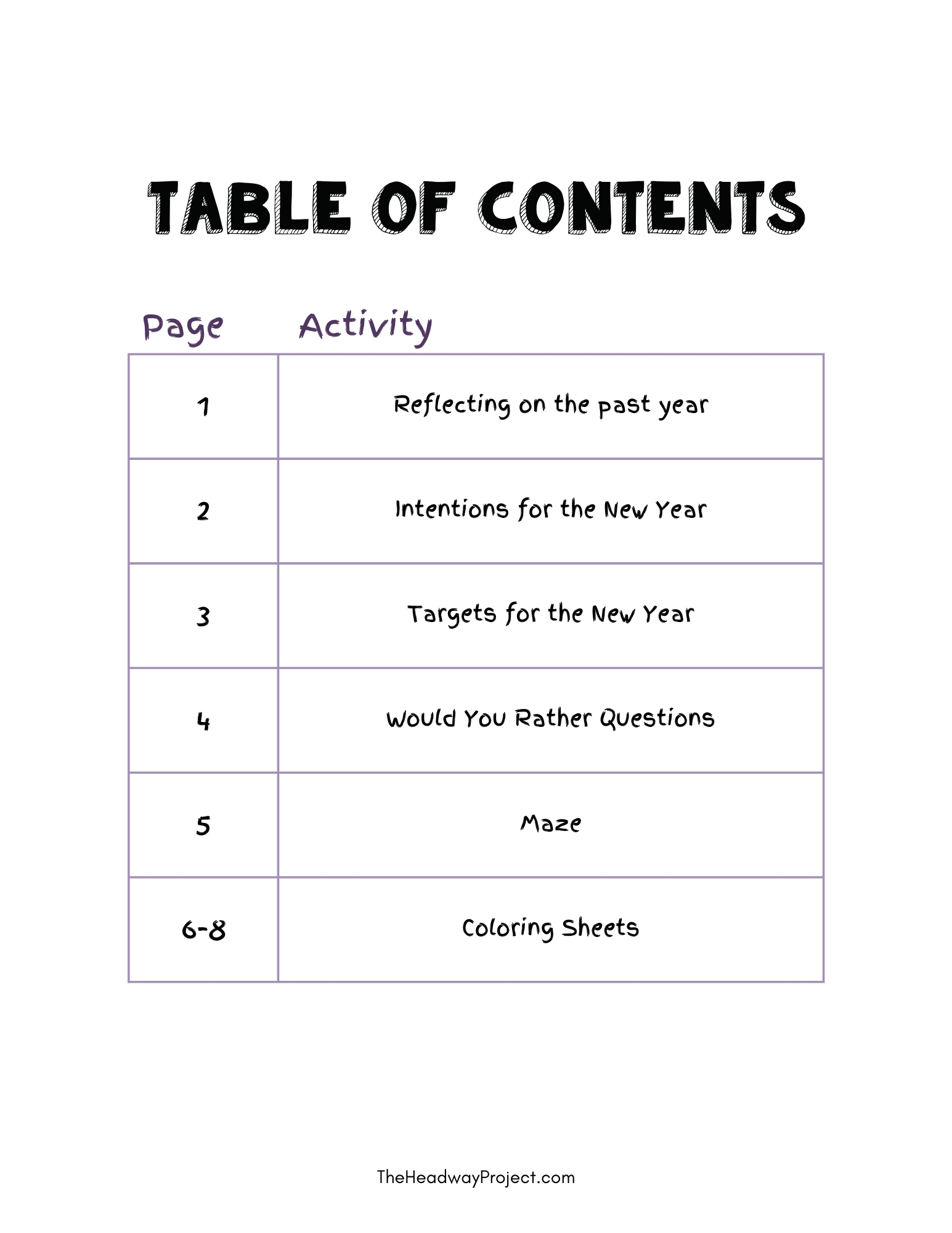 New Year Activity Pack — Headway