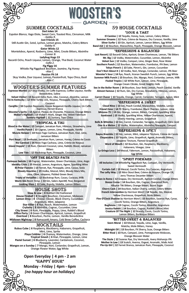 Menus — Wooster's Garden