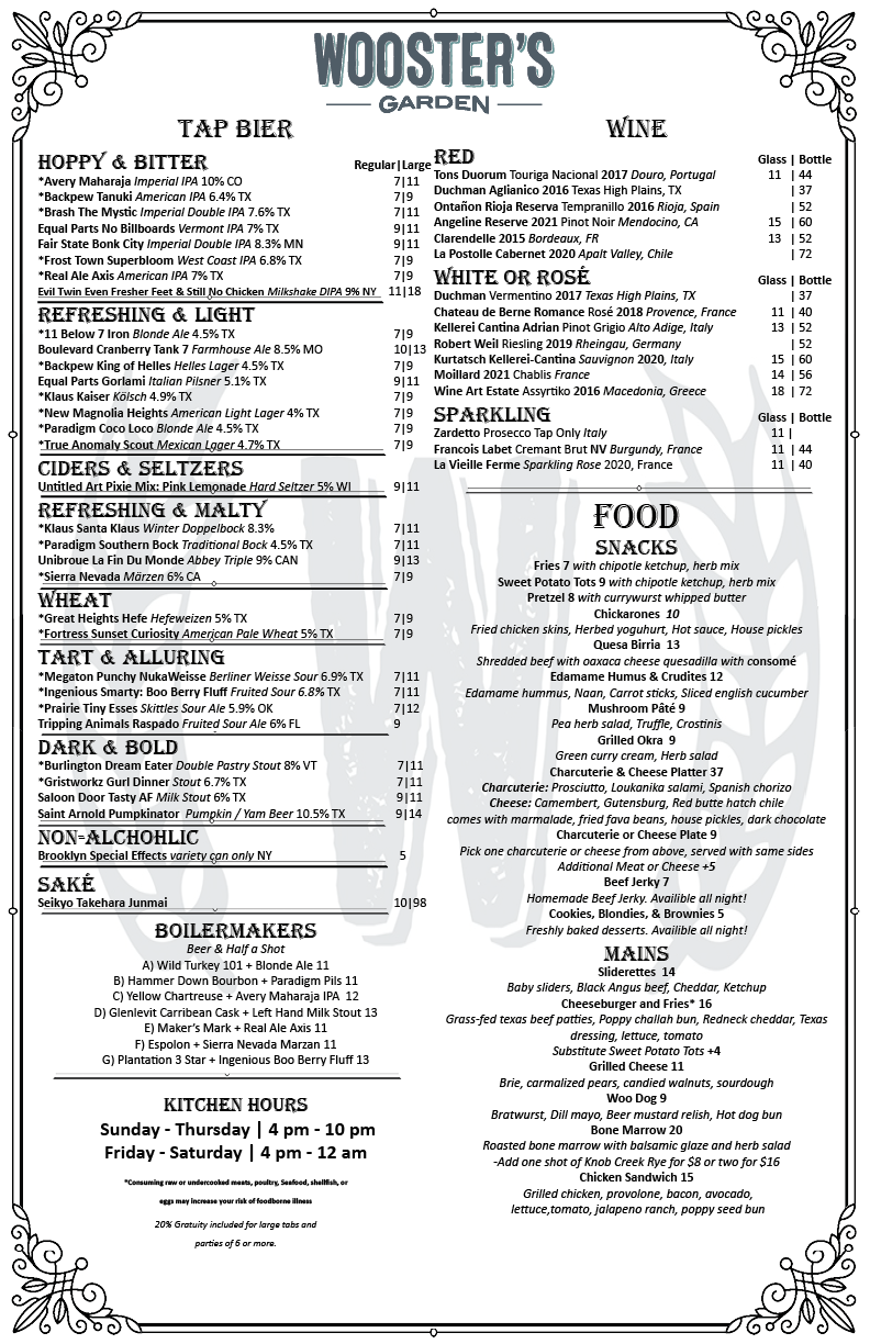 Menus — Wooster's Garden