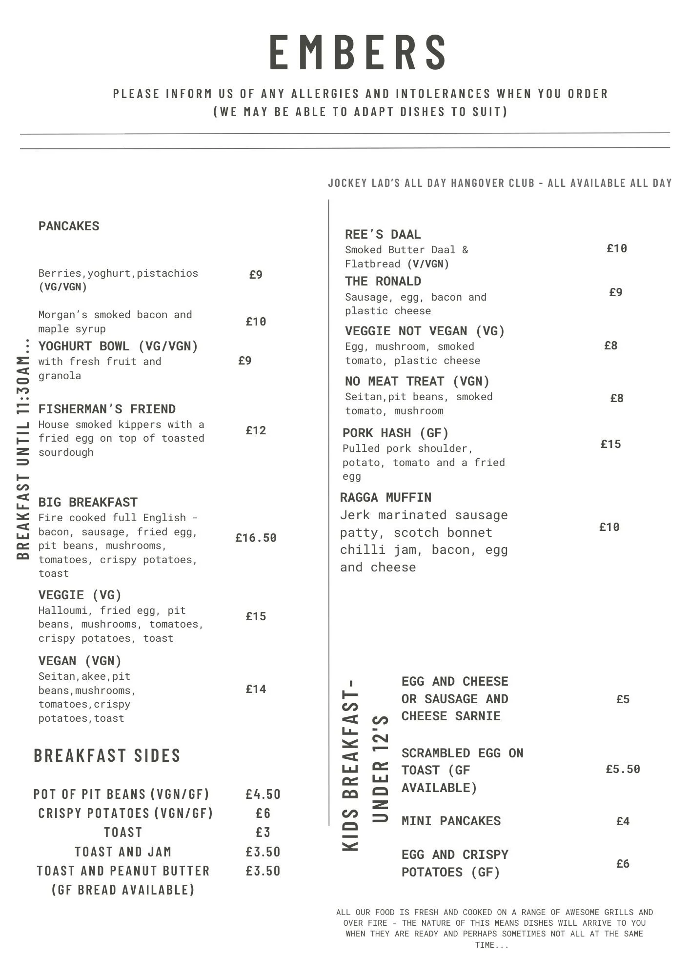 Embers Cafe Menu | Savour Shropshire's Flavours, One Bite at a Time ...