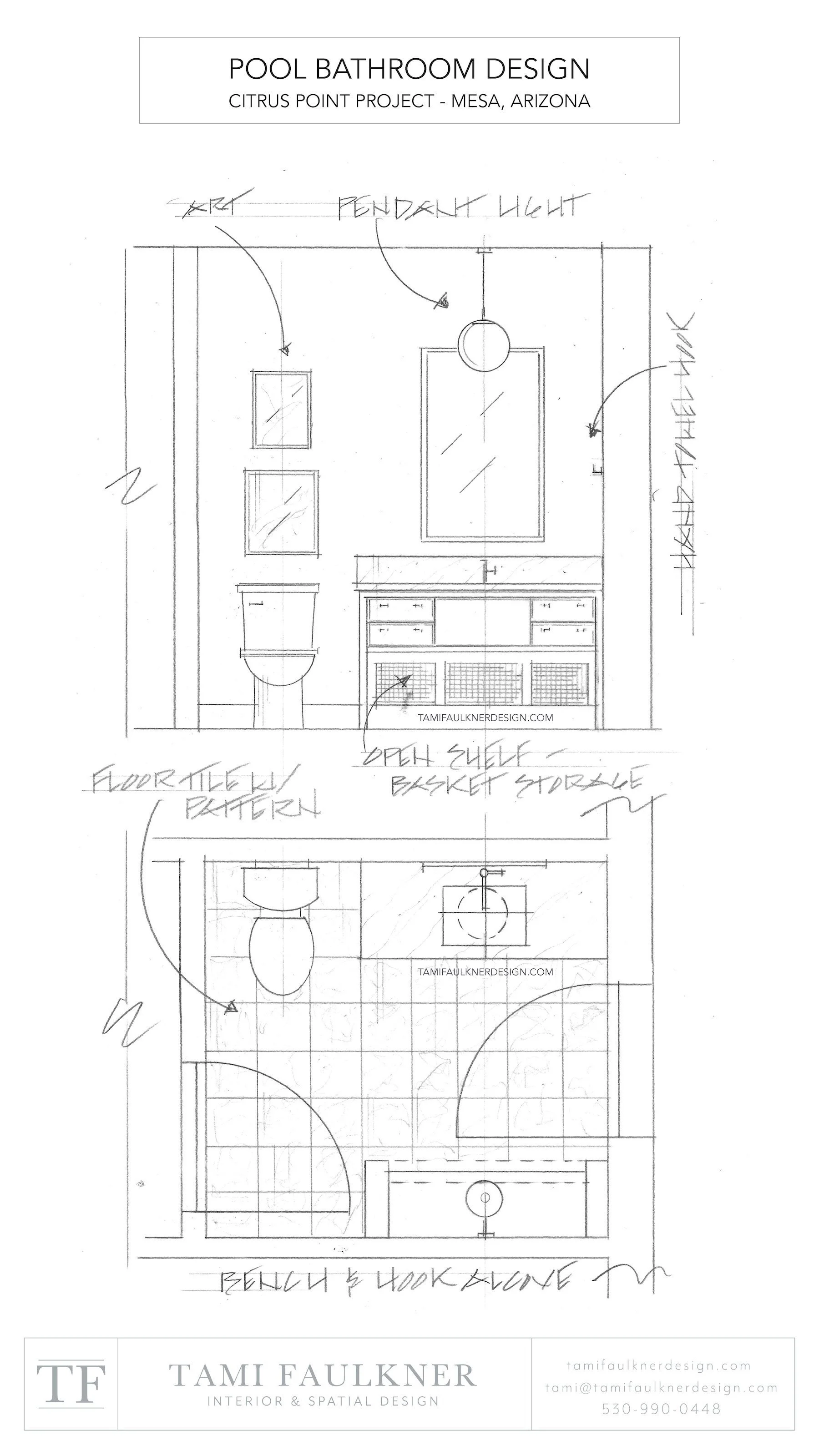 POOL BATHROOM DESIGN - BEFORE + AFTER FLOOR PLANS — Tami Faulkner ...