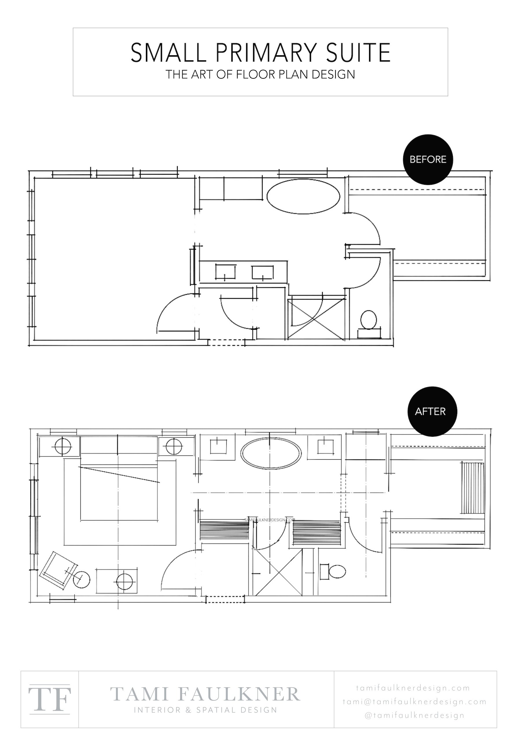 SMALL PRIMARY SUITE FLOOR PLAN LAYOUT TRANSFORMATION - BEFORE AND AFTER ...