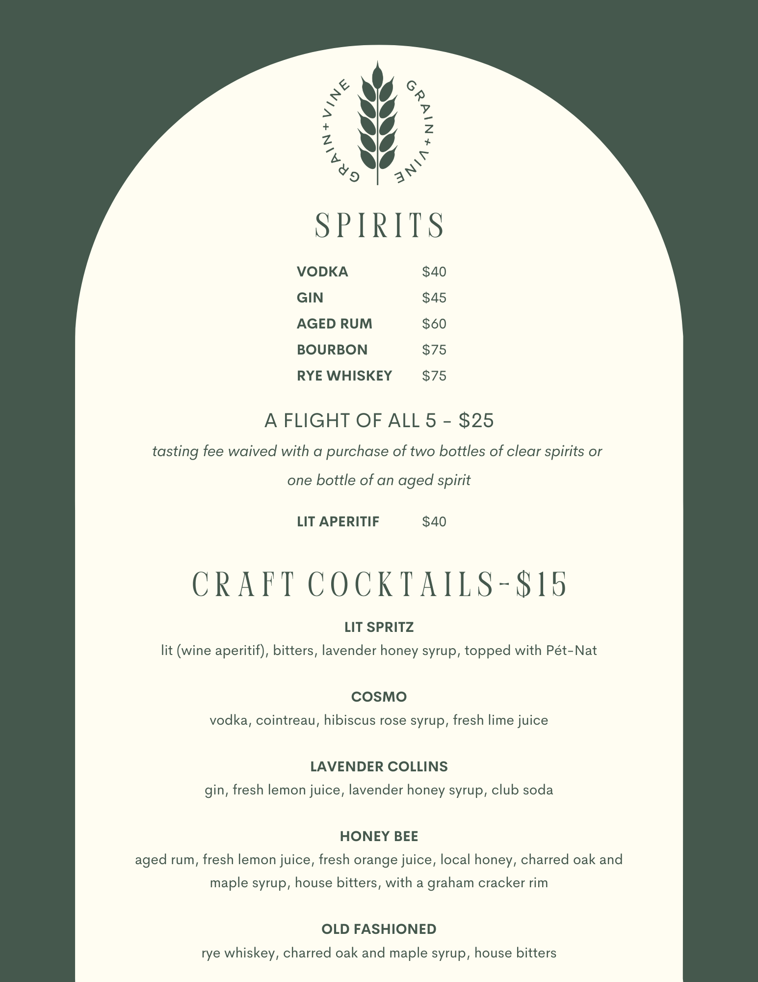 Menu — Grain + Vine