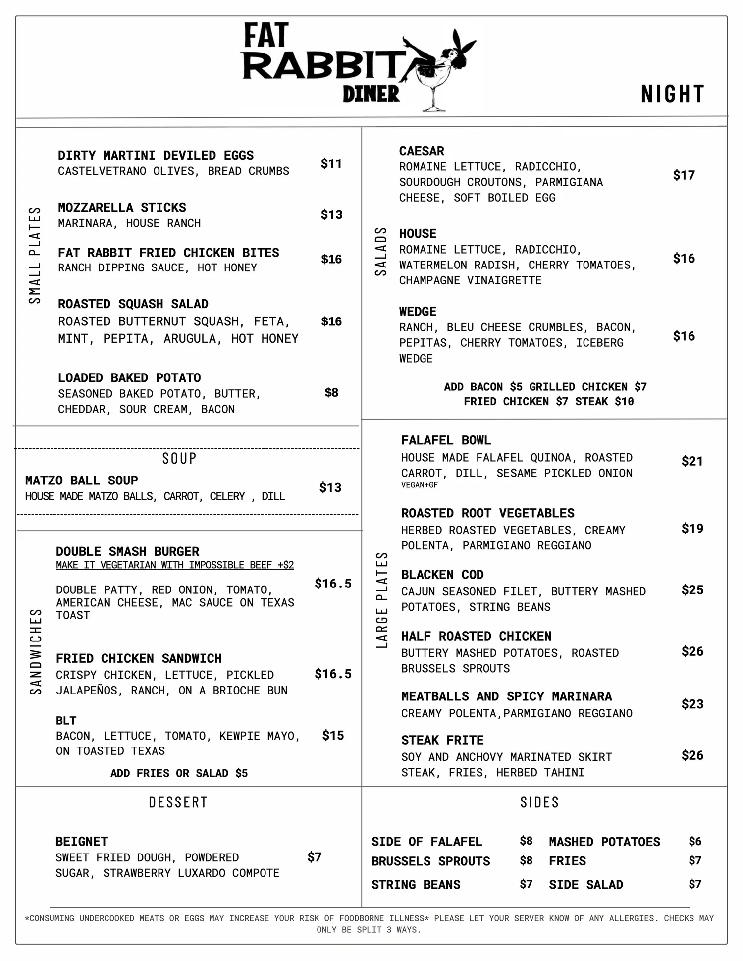 Menu 1 — FAT RABBIT DINER