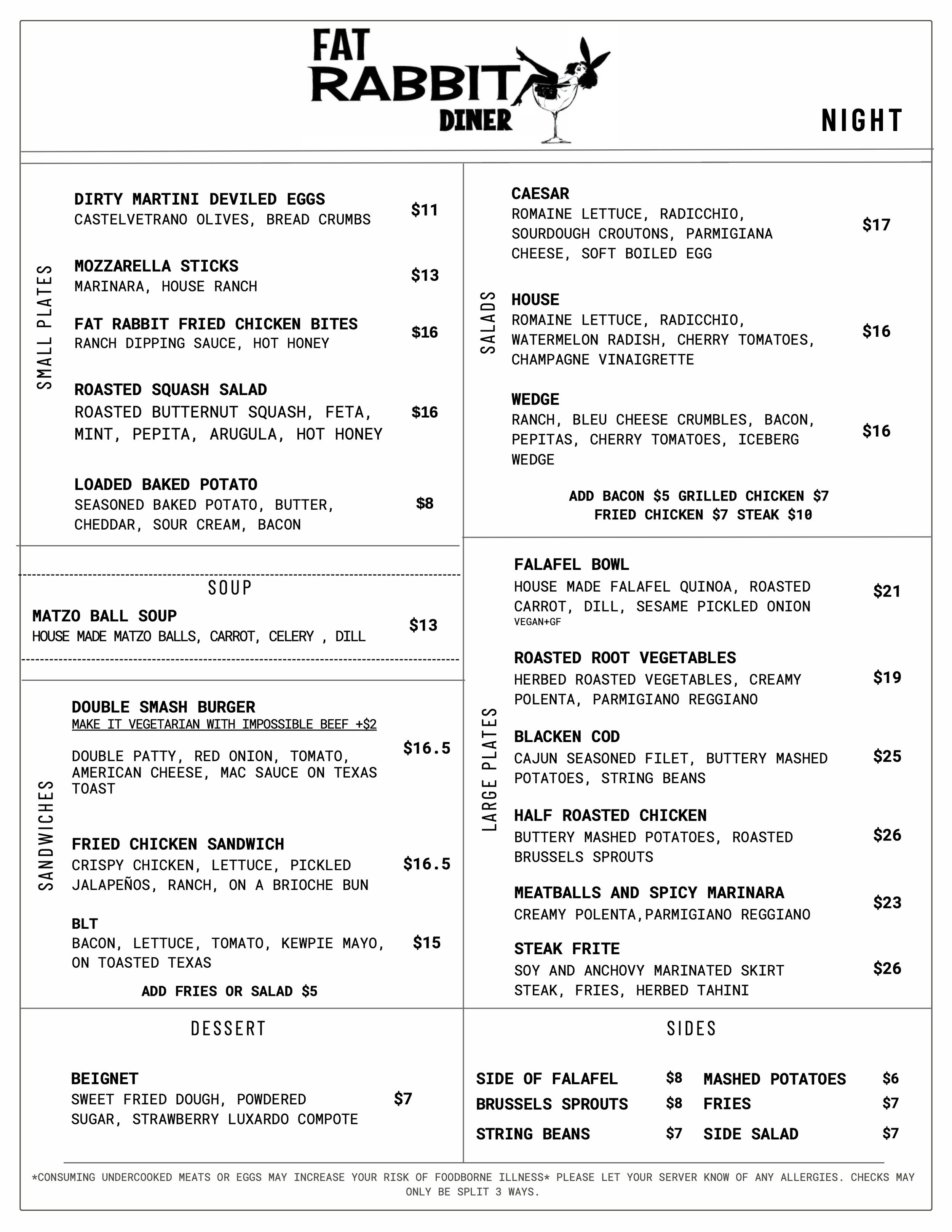 Menu 1 — FAT RABBIT DINER