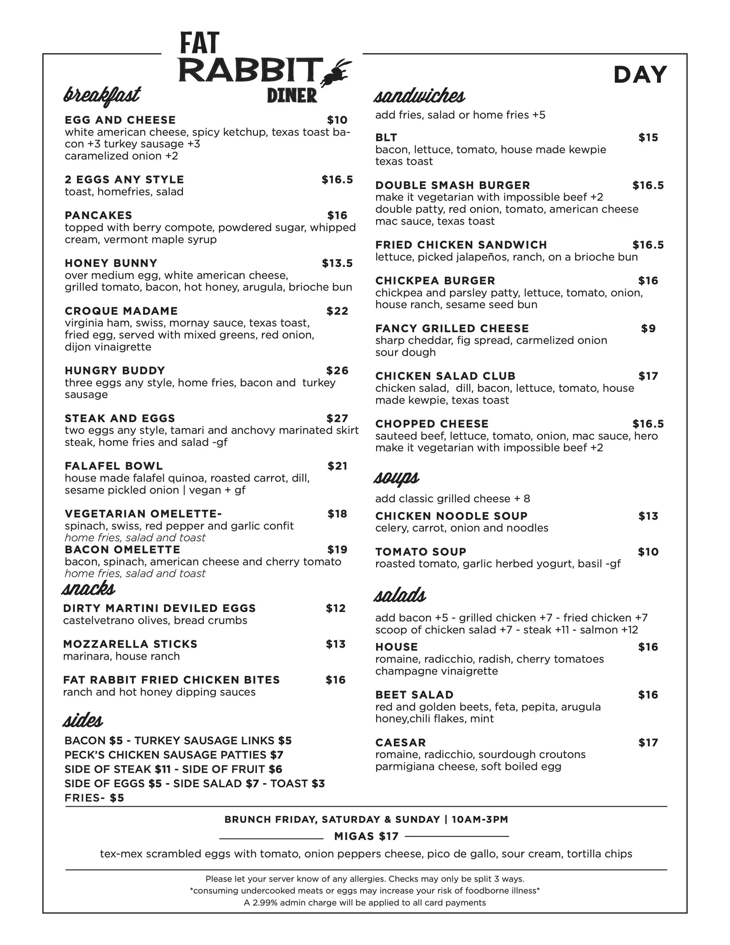 Menu 1 — FAT RABBIT DINER