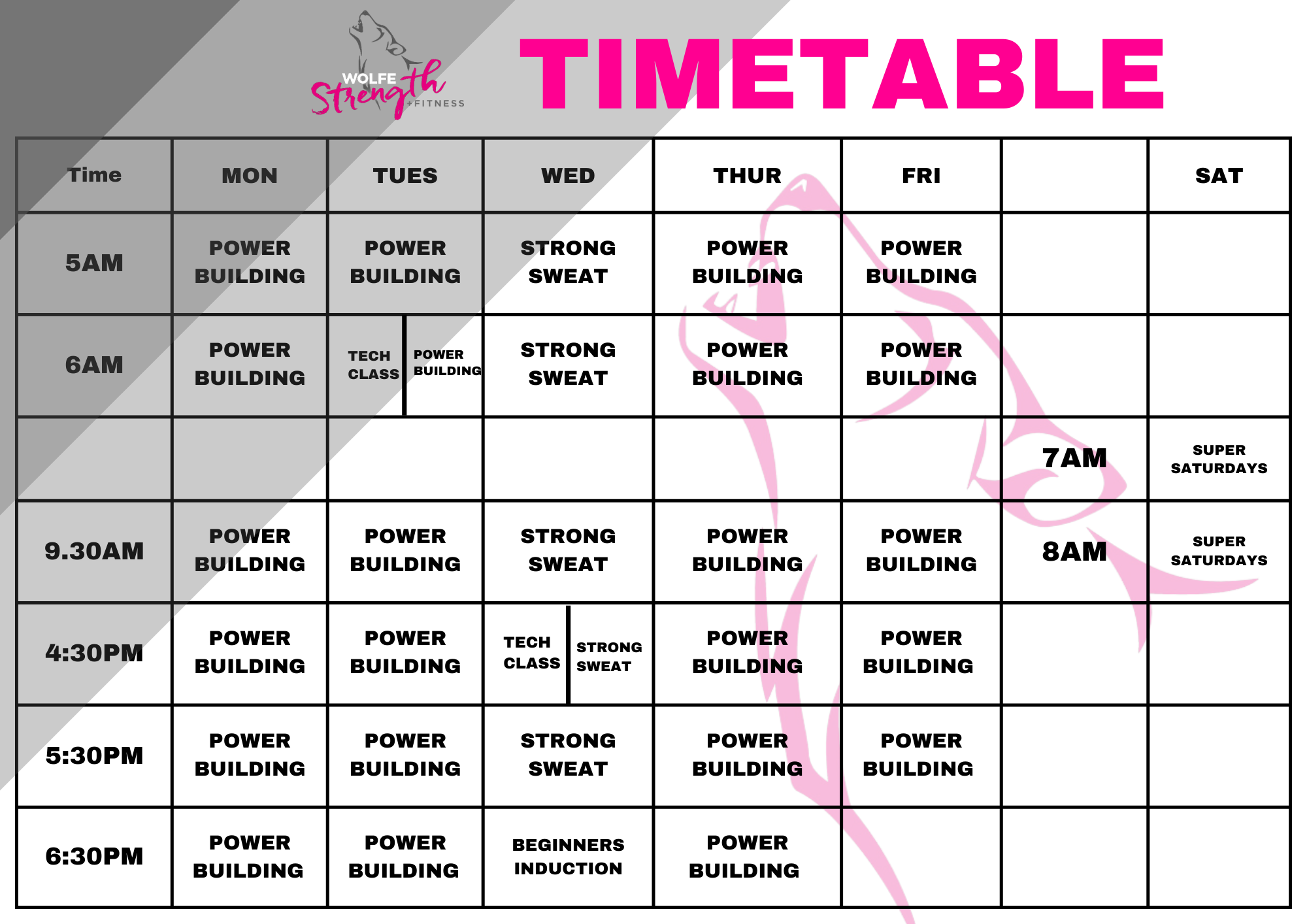 TIMETABLE — Wolfe Strength - Training and Nutrition
