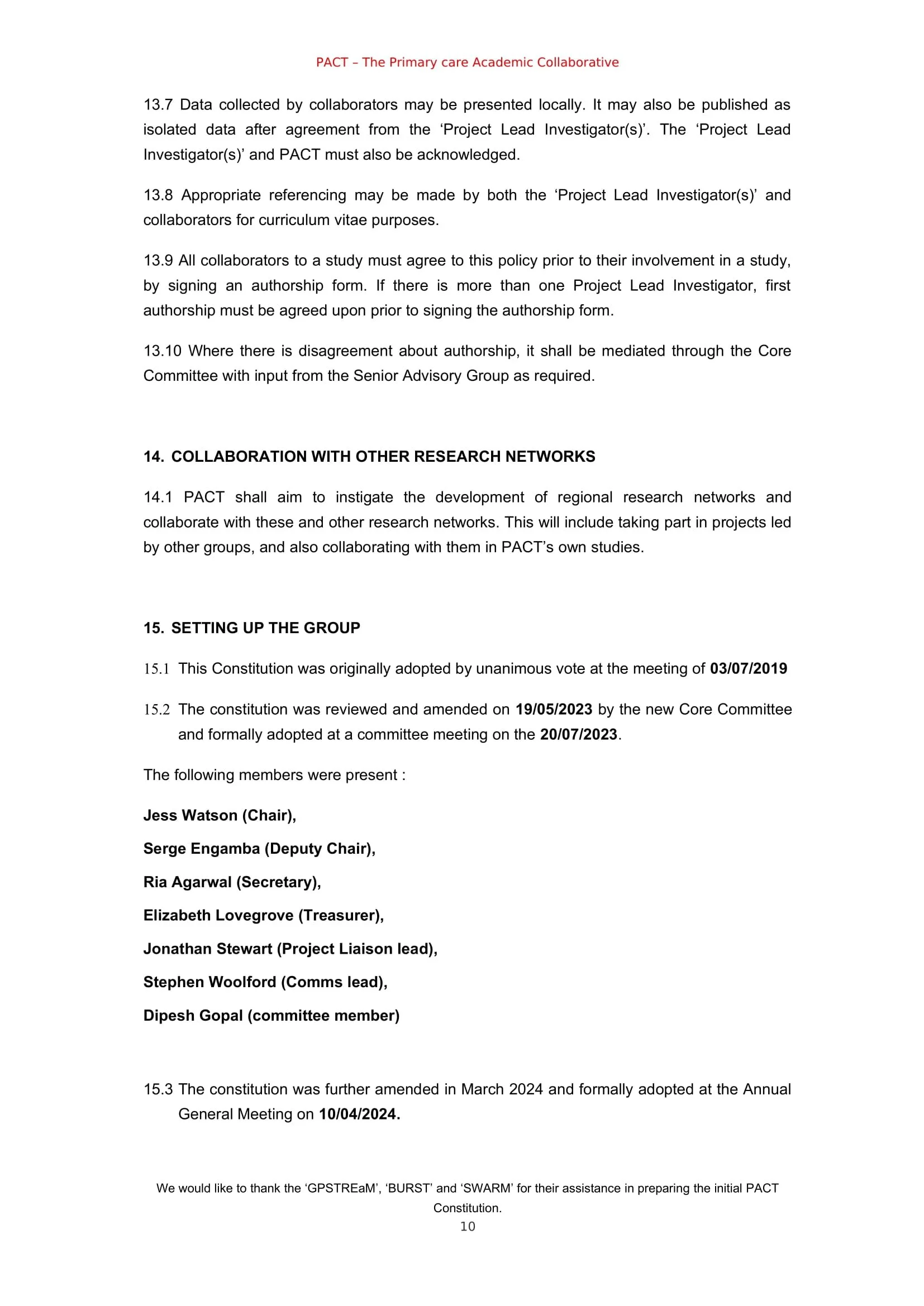 PACT constitution — Primary care Academic CollaboraTive (PACT)