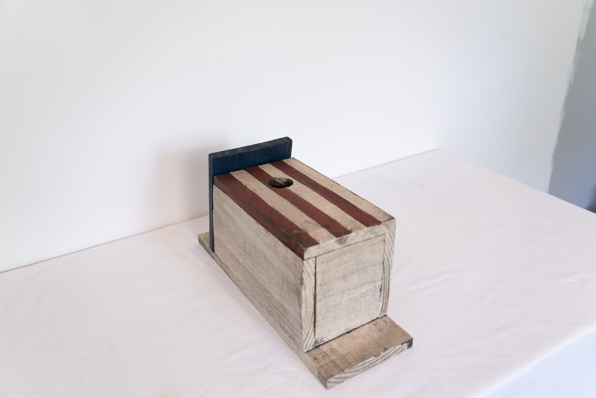 Wooden Rustic Birdhouse Red White Blue Stripes Mounted Option — Rustic ...