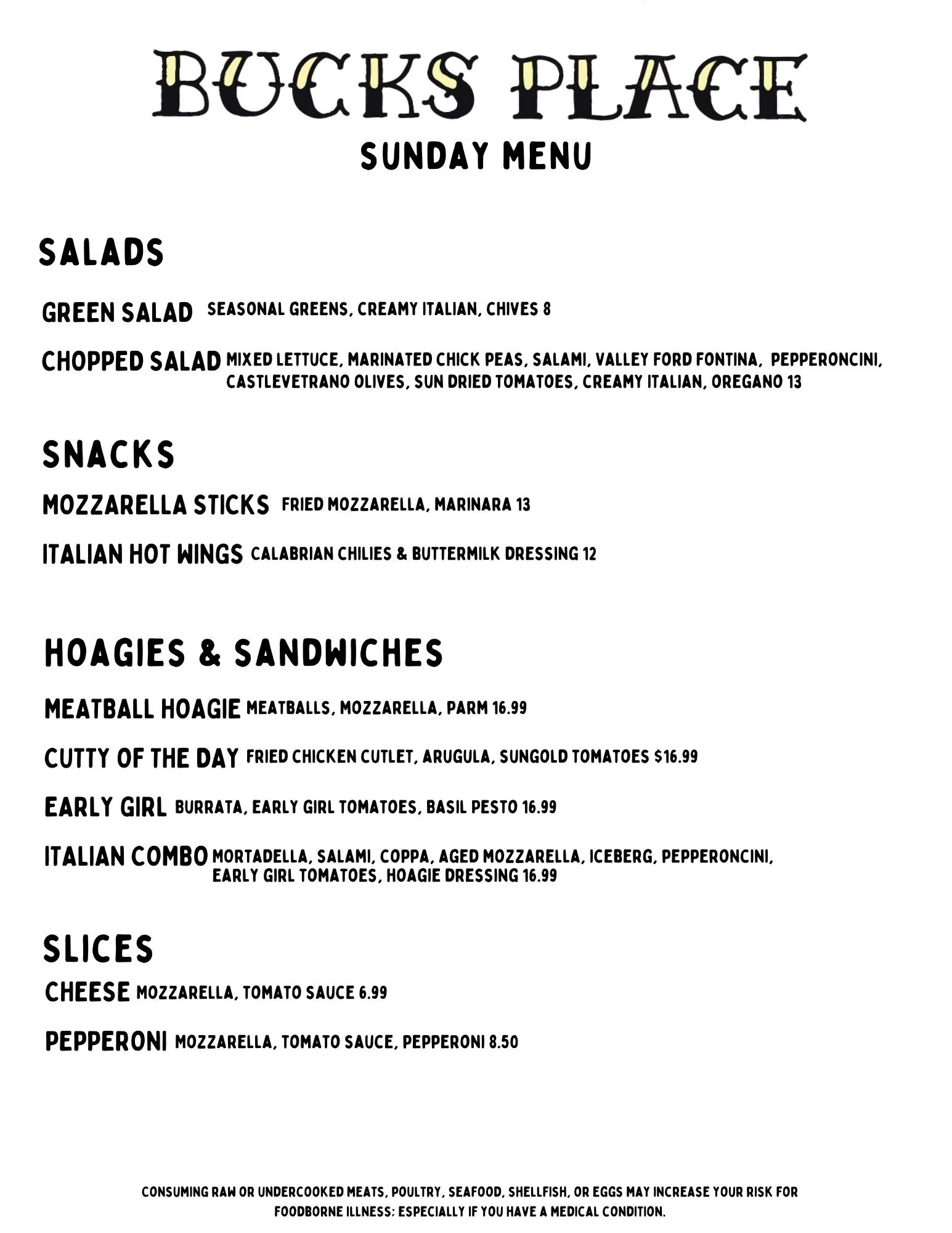 Menu — Buck's Place
